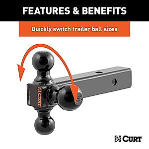 CURT 45652 Multi-Ball Trailer Hitch Ball Mount, 1-7/8, 2, 2-5/16-Inch Balls, Fits 2-Inch Receiver, 10,000 lbs