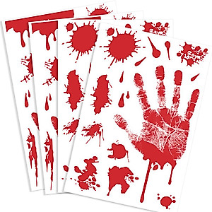 KUUQA 4 Pcs Bloody Handprint Clings Horror PVC Stickers Decals for Halloween Decorations