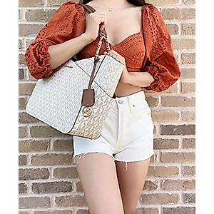 Michael Kors Jet Set Travel Large Chain Shoulder Tote Vanilla MK Signature Logo Bundled Jet Set Travel Continental Wristlet Vanilla Signature MK