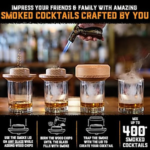 Cocktail Smoker Kit with Torch and Wood Chips Variety Pack for Whiskey and Bourbon (Butane Not Included) - Smoke Lid, an Old Fashioned Drink Smoker Kit and Whiskey Smoker Infuser Kit