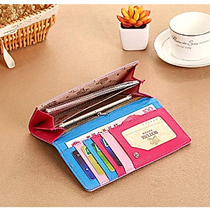 Paris Effiel Tower Cartoon PU Leather Wallet Cash Coin Long Purse Card Holder for Women & Girls (Blue)