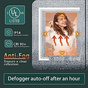 Benime 48×32 Inch Lighted Mirror Medicine Cabinet, Bathroom Wall Cabinet with Defogger, Dimmer, 3 Light Colors, Clock, Room Temp Display, Outlets, USBs, Recessed/Surface Vanity Mirror