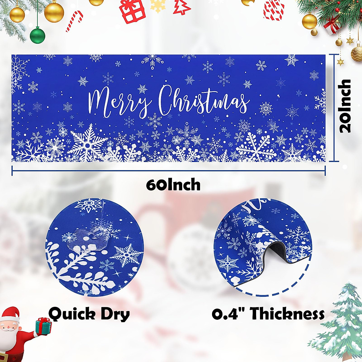 ASPMIZ Christmas Hallway Runner Rug, Winter Snowflake Laundry Room Rug Runner Non Skid Rubber Xmas Snow Entrance Mat Blue, Christmas Decorations Floor Comfort Mat for Hallway Entryway, 20 x 60 Inches