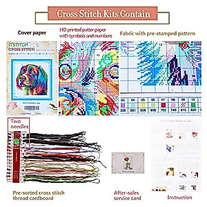 ITSTITCH Cross Stitch Kits for Adults 3 Pack Flowers Crossstitching Kits Preprinted 11CT Printed Cross Stitch Kits for Beginner Prestamped Easy Pattern Needlepoint Kits Crafts for Decor 7.5x15 inch