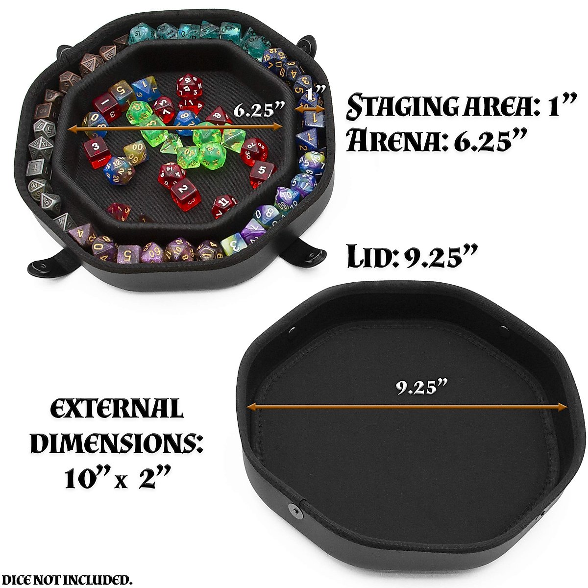 CASEMATIX Dice Tray and Dice Storage Case for Up to 115 RPG Dice - Dice Tray for Rolling with Magnetic Snaps, Embossed Dragon Design and Non-Scratch Interior for Random Rolls Dice Protection