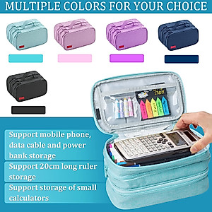 SAIVEN Large Capacity Pen Pencil Case Stationery Storage Large Handle Pen Pouch Bag 3 Layers Pen Pencil Organizer Bag with Double Zipper, Cosmetic Bag for Men Women Adults (Purple)