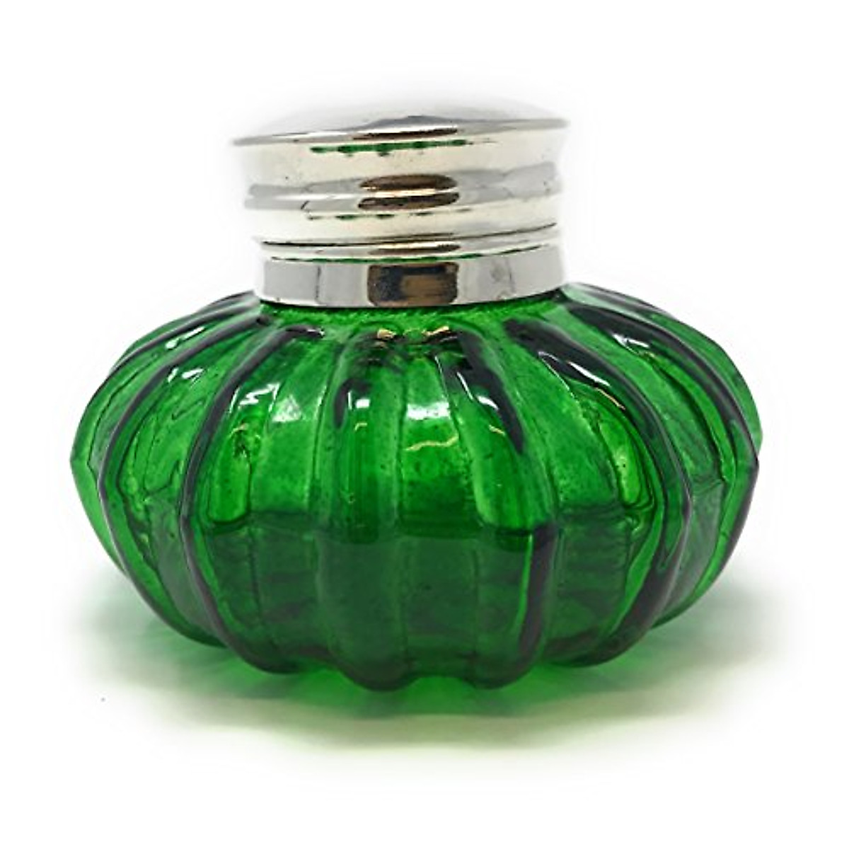 Madison Bay Company Round Swirled Green Glass Inkwell, 3 Inches Diameter X 2.25 Inches Tall