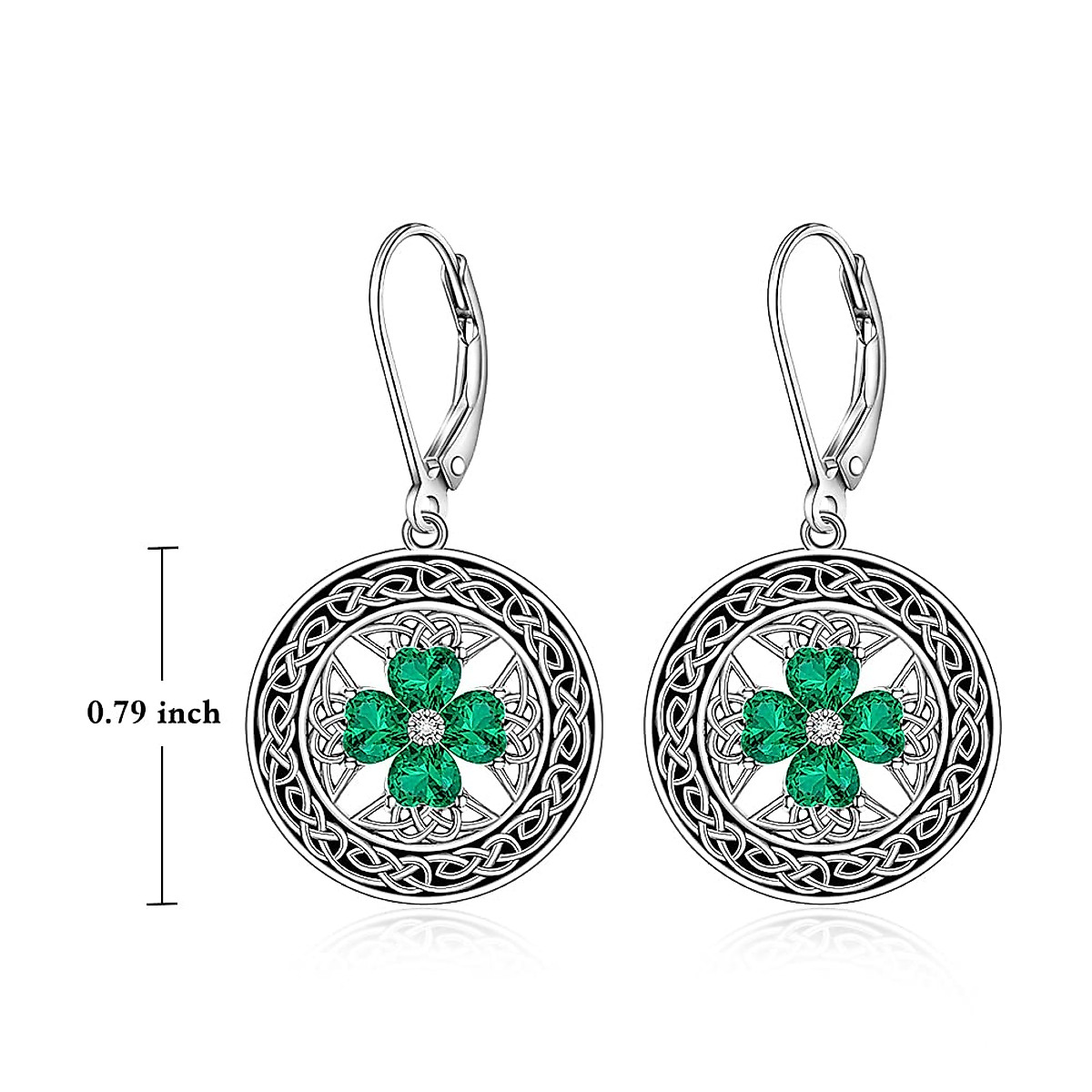 St Patricks Day Shamrock Earrings for Women Sterling Silver Green Celtic Knot Four Leaf Clover Irish Dangle Drop Earrings Crystal Vintage Black Circle Leverback Valentines Day Gift