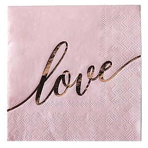 Andaz Press Pink with Rose Gold Scripted Love Saying Cocktail Napkins, Bulk 100-Pack Count 3-Ply Disposable Fun Beverage Napkins for Wedding, Bridal Shower, Bachelorette, Baby Shower, Valentine's Day