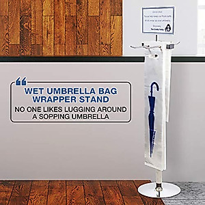 Brella Fella Umbrella Bag Wrapper Station with Sign Frame - Wrap Umbrellas for Rain - Be Safe, Wrap it up! - 100 Long Bags Included