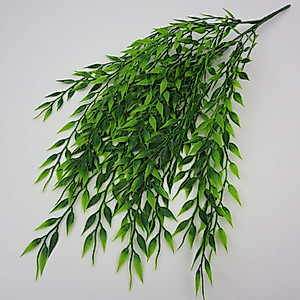 DUDNJC 5pcs Artificial Weeping Willow, 20in Fern Persian Rattan, UV Resistant Plastic Plants Greenery Leaves Fake Hanging Vine Faux Ivy, Garden Door Wall Baskets Wedding Party Table Decor