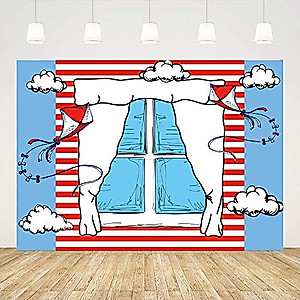 Cartoon Window Backdrops for Photography Kids Birthday Party Background 5x3ft Blue Red Kite Striped Kids Party Backdrop Boys Girls 1st Birthday Decorations Cake Table Banner Show Photo Booth Props