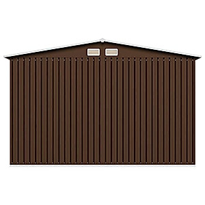 Garden Metal Storage Shed | Outdoor Tool Shed Storage Room with Vents | Storage Sheds with Door for Outside Patio Backyard Yard Lawn | Brown Galvanized Steel 101.2" x 80.7" x 70.1"