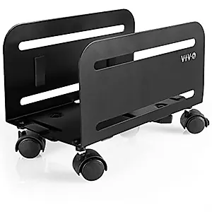 VIVO Computer Tower Desktop ATX-Case, CPU Steel Rolling Stand, 4.7 to 8.2 inch Wide Adjustable Mobile Cart Holder with Locking Caster Wheels, Gaming PC Holder, Black, CART-PC01