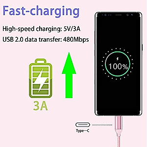 USB C Cable Pink 10 ft 3-Pack, Long Quick Charger Cord, Android Type C Fast Charging Cable for OnePlus Nord N200/N100, LG Stylo 6 5 4, Samsung Galaxy S10 S9 S8 A31, Note 9 Plus, Tab S6/S5e, Sony PS5