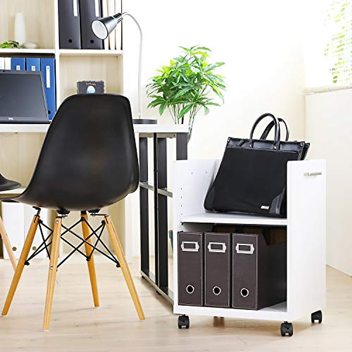 Shirai Sangyo OF2-6045P Office CO 2 Convenient Desk Side Wagon, Rack, With Casters, Under Desk Storage, Compatible with A4 File Boxes, Back Makeup, Wood, Width 17.7 inches (45 cm), Height 23.2 inches (59.2 cm), Depth 13.6 inches (34.3 cm)