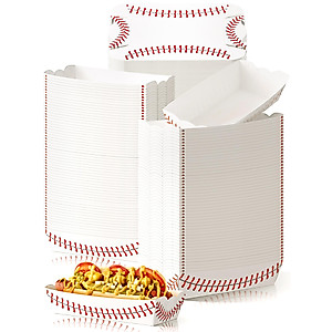 Fulmoon 60 Pcs Baseball Party Supplies 7 inch Baseball Party Paper Food Trays Hot Dog Trays Disposable Paper Serving Food Boats for Concession Carnival Condiment Movie Night Snack