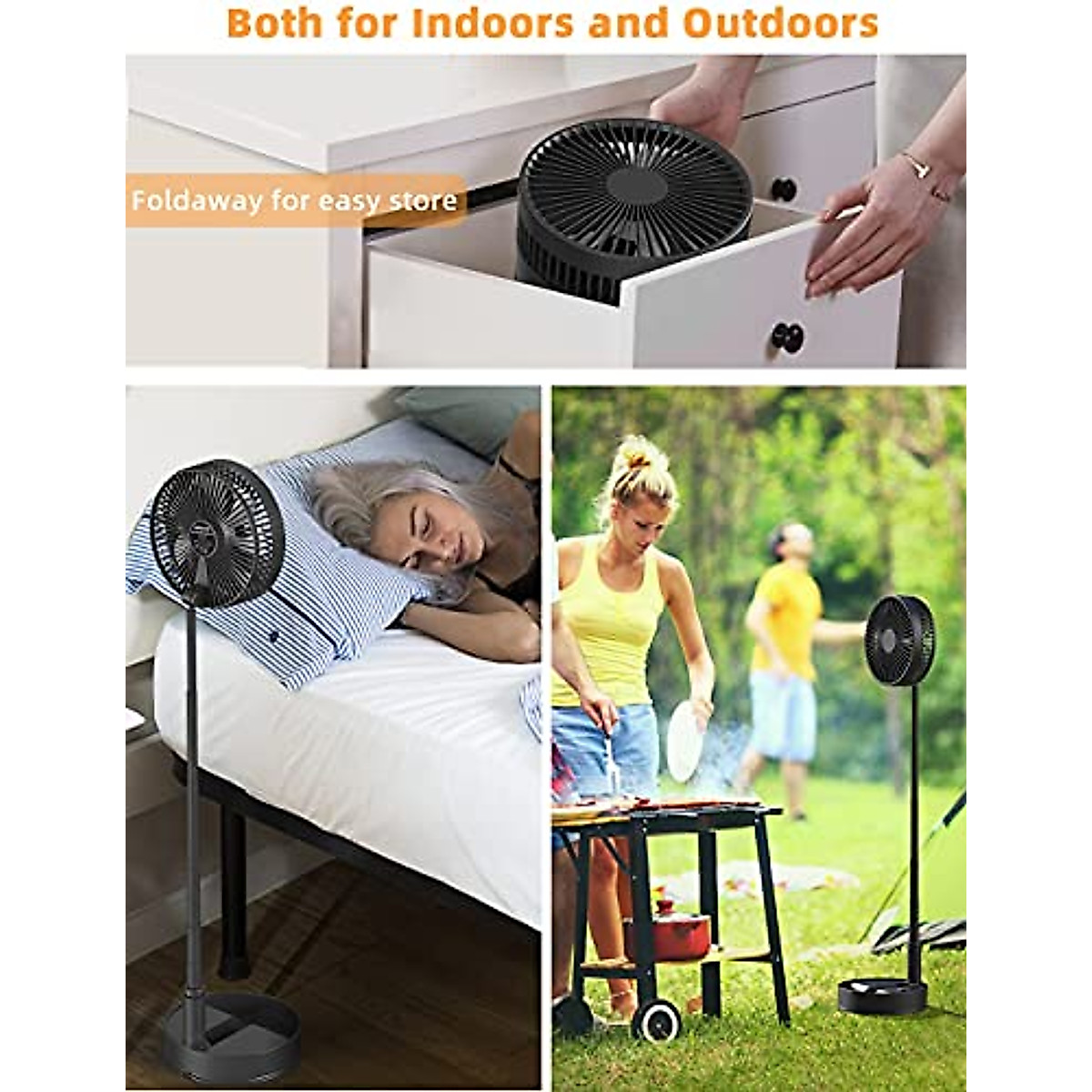 Koonie 8-Inch Foldaway Oscillating Fan with Remote Control, 7200mAh Rechargeable Battery Operated Pedestal Fan for Bedroom, Timer, 4 Speed, Fast Charging Portable Table Fan for Camping, Outdoor, Room