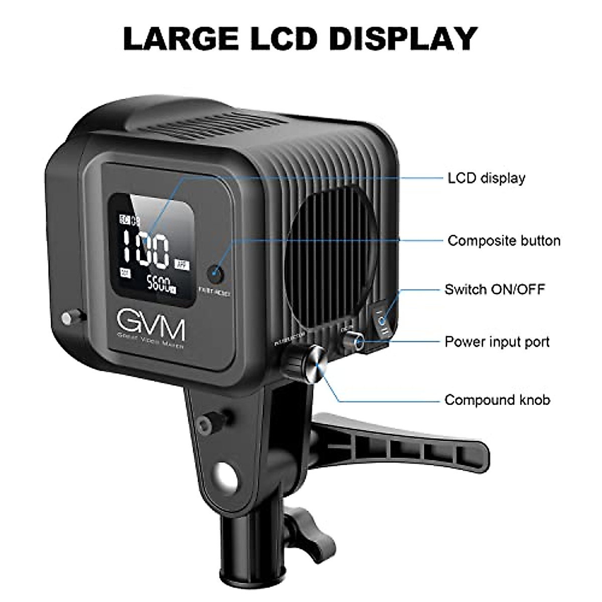 GVM 80W Video Light, Continuous Lighting for Photography with Bowens Mount, 5600K, 44100Lux/0.5m Studio Light with APP, CRI 97+ 8 Scene Lights Support AC Adapter & NP Battery