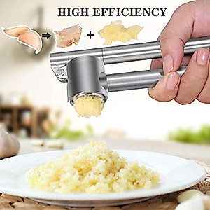 Mempedont Garlic Press Mincer - 304 Stainless Steel Garlic Crusher & Peeler Set, Detachable, Heavy-duty, Rust Proof Garlic Mincer Design for Extracts More Garlic Paste Per Clove