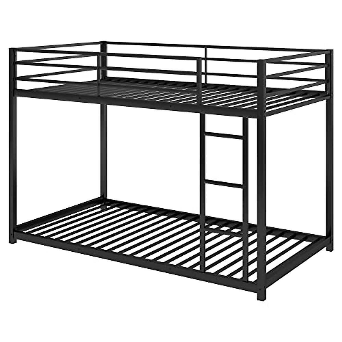 Twin Over Twin Metal Bunk Bed Frame with Safety Guard Rail and Ladder, Space-Saving, No Box Spring Needed, Noise Free (Black)
