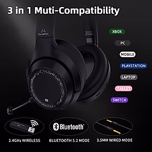 SoundMAGIC P60BT GM Performance Wireless Gaming Headset - Surround Sound 2.4GHz USB/Bluetooth Headphones 50 Hours Lasting Lower Latency Compatibility for PC Mobile PS4 PS5 Xbox Consoles
