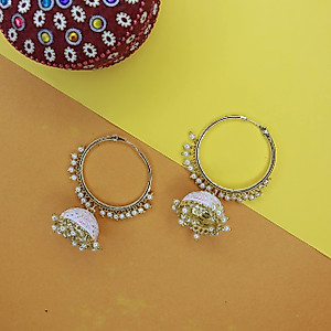 I Jewels Gold Plated Indian Bollywood Festive Party Wear Enamel Pearl Hoop Jhumki Earrings for Women (E2915W)