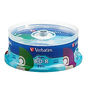 Verbatim CD-R Recordable Media Discs, Assorted Colors, Pack of 25 Discs