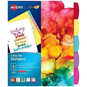 Avery + Amy Tangerine Designer Collection Big Tab Dividers, Rainbow Vibes, 5-Tab Set (11394)