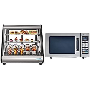 KoolMore - CDC-4C-BK 27" Commercial Countertop Refrigerator Display Case Merchandiser & Panasonic Countertop Commercial Microwave Oven with 10 Programmable Memory and Touch Screen Control