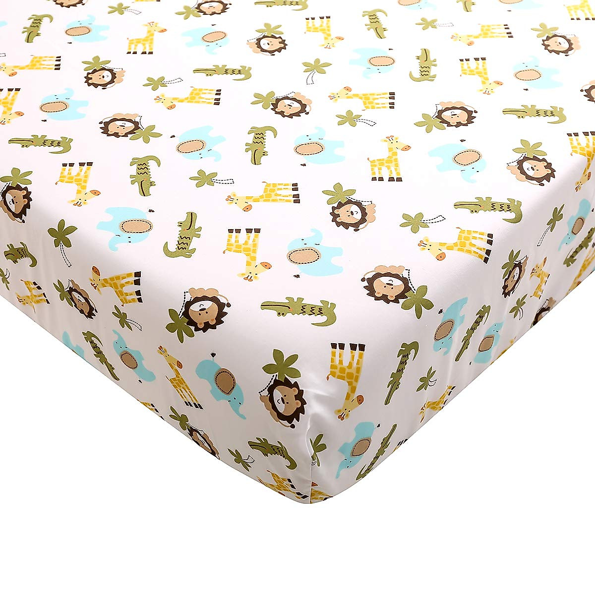 Brandream Jungle Crib Bedding Set for Boys Girls Safari Nursery Set - Elephant Lion Giraffe Animal Baby Comforter/Quilt, Fitted Crib Sheet, Crib Bed Skirt, 3 Pieces Green/Yellow/Mint/Taupe