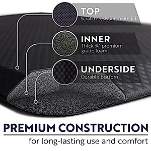 KANGAROO Thick Ergonomic Anti Fatigue Cushioned Kitchen Floor Mats, Standing Office Desk Mat, Waterproof Scratch Resistant Topside, Supportive All Day Comfort Padded Foam Rugs, 32x20, Black
