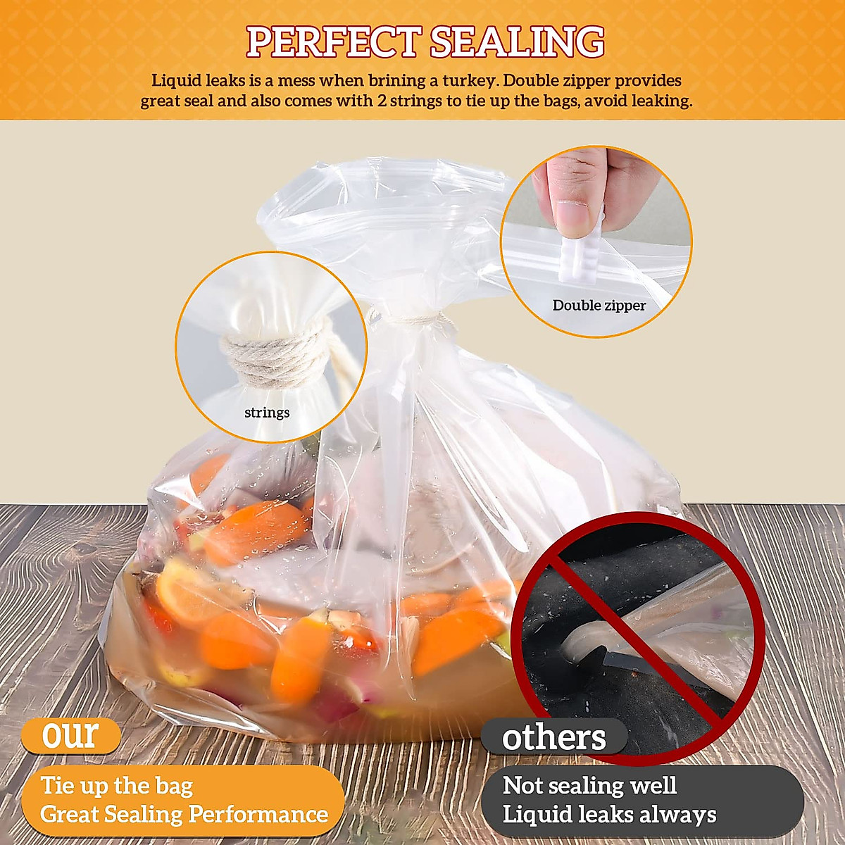 ARATHA Turkey Brining Bags, 26"×22", 2 Pack, Double Zip Lock Thicker Brine Bags with 2 Cotton Strings, Extra Large Brining Bag Fits for Turkey, Chicken, Beef, Fish, Lamb, Pork, Holds Up to 35LB