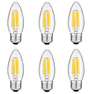 Sunlite 41077 LED Filament B11 Torpedo Chandelier Light Bulb, 5.5 Watts (60W Equivalent), 600 Lumens, Medium E26 Base, Dimmable, Edison Style, 90 CRI, UL Listed, 5000K Super White 6 Pack