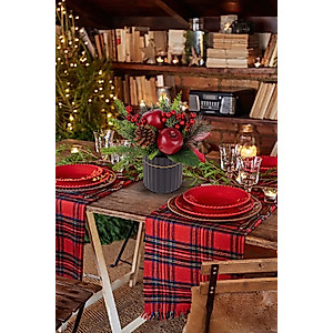 Mini Christmas Tree, Artificial Potted Christmas Tree with Apples Pine Cones Berries Ribbon Tabletop Small Christmas Floral Arrangements in Pot Xmas Centerpieces for Tables Desk Mantle Decor-10.2''