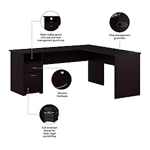 Bush Furniture Cabot 72W L Shaped Computer Desk with Drawers in Espresso Oak