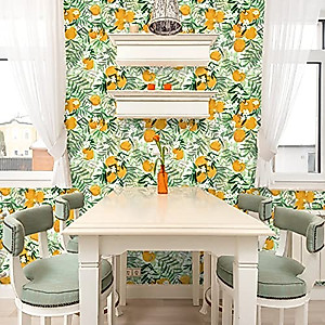 Jeweluck Floral Wallpaper Peel and Stick Wallpaper Green Contact Paper 17.7inchx118.1inch Leaf Wallpaper Lemon Self Adhesive Wallpaper Removable Wallpaper Peel and Stick Contact Paper for Kitchen