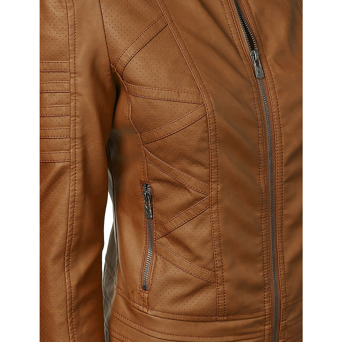 Lock and Love LL WJC746A Womens Vegan Leather Motorcycle Jacket XXL Camel