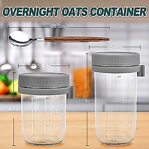 RACHAL Overnight Oats Containers with Lids and Spoon, 2 Pack Mason Jars for Overnight Oats, 20 Oz Glass Oatmeal Container to Go for Chia Pudding Yogurt Salad Cereal Meal Prep Jars (white,gray)