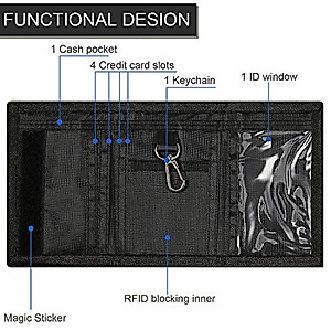 Weewooday 3 Pieces Wallets Ages 6-18 Canvas Trifold Wallets with Sticker and Zipper Pocket for Christmas Birthday Gift (Black, Khaki, Army Green,Camouflage Style)