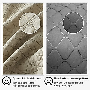 HORIMOTE HOME Quilt Set King Size, Stone-Washed Chic Rustic Beige Coverlet with Classic Triangle Stitched Pattern, Ultra Soft Lightweight Quilted Bedspread for All Season, 3 Pieces