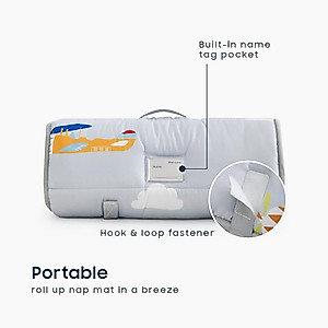 Wake In Cloud - Nap Mat with Removable Pillow for Kids Toddler Boys Girls Daycare Preschool Kindergarten Sleeping Bag, Airplanes Clouds Sky Printed on Gray Grey, 100% Soft Microfiber