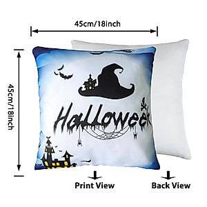 Mordx Halloween Pillow Covers Square 18x18 Set of 4,Fall Decorative Throw Pillow Covers Pillowcase for Happy Halloween Moon Night Bat Crow Spider Web