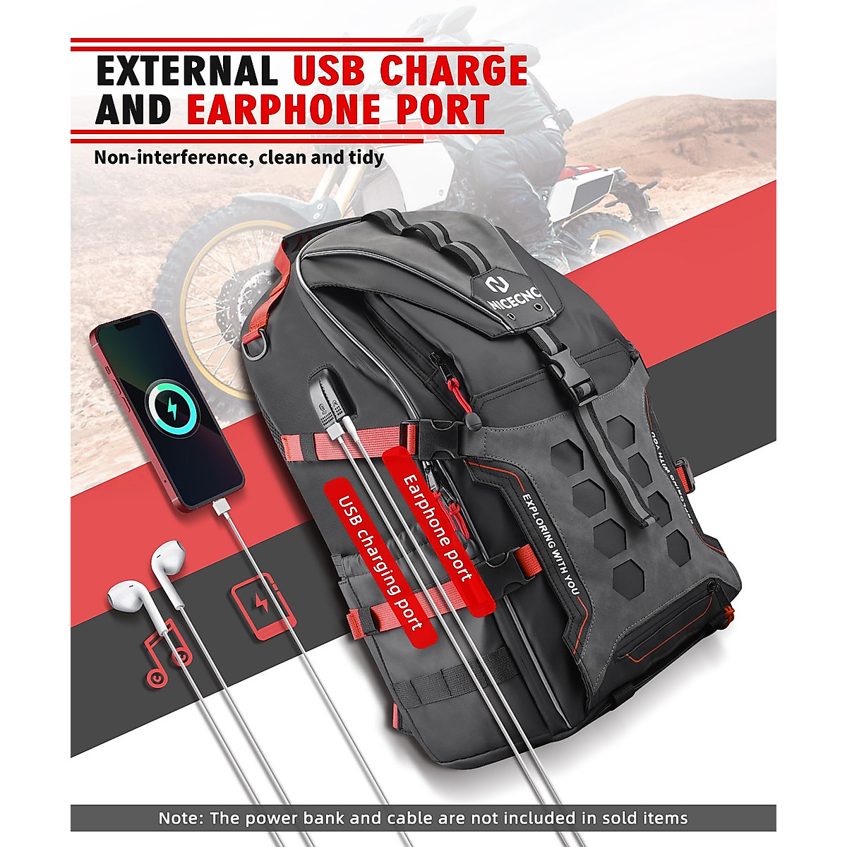 NICECNC Motorcycle Helmet Backpack 35L Large Capacity Motorcycle Helmet Bag, Universal Motorcycle Riding Backpacks for Men Motorcycle Lugguge Storage Bag with Hidden Helmet Net, Red