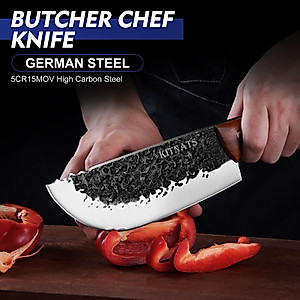 KITNATS 4PCS Hand Forged Butcher Knife Set - Kiritsuke Knife, Meat Cleaver Knife, Boning knife, Butcher Knife, High Carbon Steel Meat Cutting Knife for Home Kitchen & Outdoor…