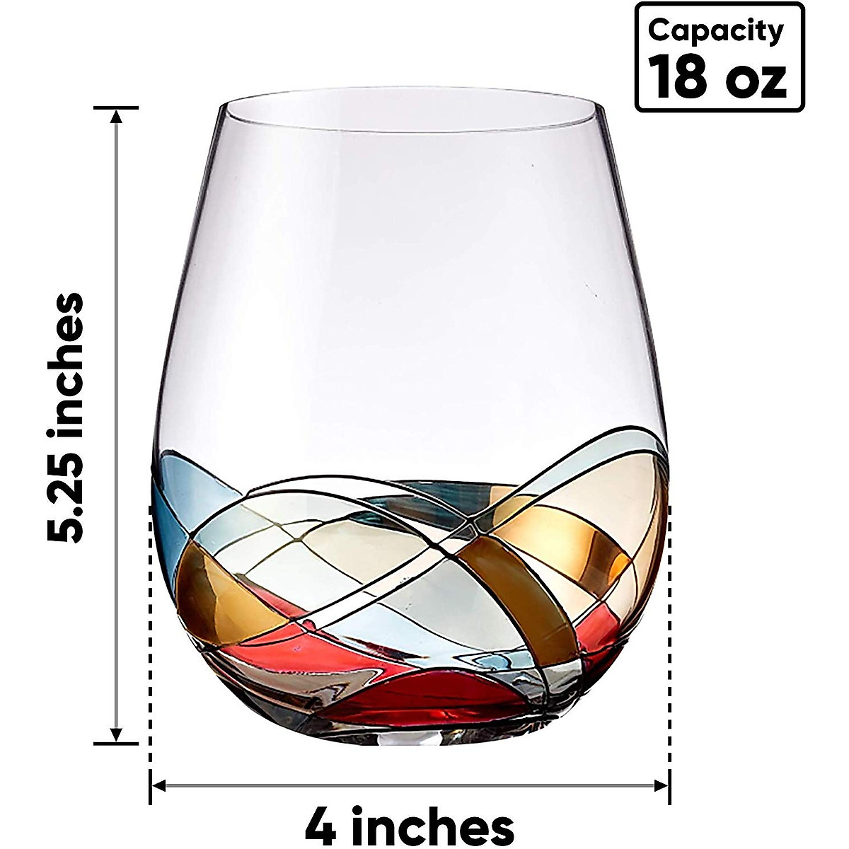 Bezrat Stemless Wine Glasses Set of Two | Hand Painted Large Premium Red and White Wine glasses | Lead-Free Crystal | Essential Wine Gift | 18 Ounces (Blue)