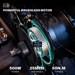 MACFOX Electric Bike for Adults, Ebike 500W/48V/10.4Ah, 20" Fat Tire Electric Bicycles Up to 20MPH & 40 Miles with Retro Motorcycle Design, Removable Battery, 50N.m Max Torque（Fenders）