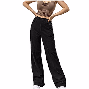 Bravetoshop Women's Wide Leg Pants Regular Fit Casual High Waist Floor Length Trousers Y2K Fashion Streetwear (Black,XL)
