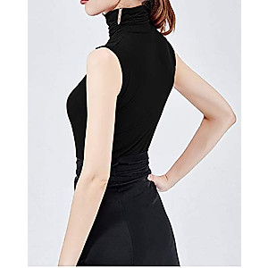 Sunfaynis Black Mock Turtleneck Sleeveless Tops for Women Soft Stretch Layering Top Shirt Turtleneck Tank Top (Black, M)