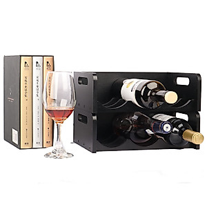 Bamboo Water Bottle Holder Stackable Water Bottle Organizer for cupboards Home Cups and Wine Bottle Holders (Black 6 Bottle)